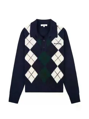 Sporty & Rich Argyle Polo Top - Blue