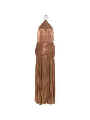 Retrofete Amberley Halterneck Pleated Maxi Dress - Brown