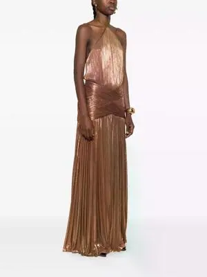 Retrofete Amberley Halterneck Pleated Maxi Dress - Brown