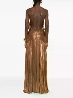 Retrofete Amberley Halterneck Pleated Maxi Dress - Brown