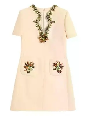 Valentino Garavani Crepe Couture Embroidered Mini Dress - Neutrals