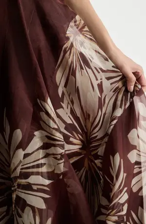 Brunello Cucinelli Bloom Print Asymmetrical Silk Organza Skirt - Bordeaux