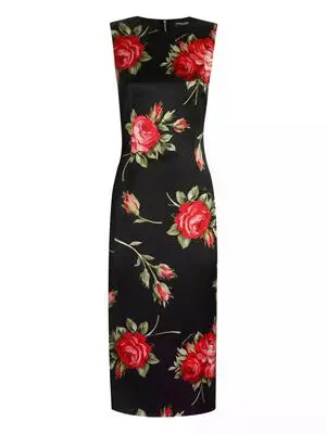 Dolce & Gabbana Floral-print Midi Dress - Black