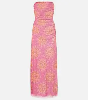 CALA DE LA CRUZ Daphne Printed Mesh Midi Dress - Multicoloured
