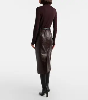 THE FRANKIE SHOP Croc-effect Leather Pencil Skirt
