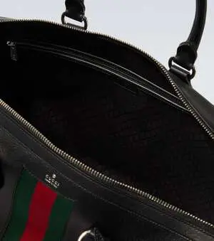 Gucci Web Trademark Medium Leather Duffle Bag - Black