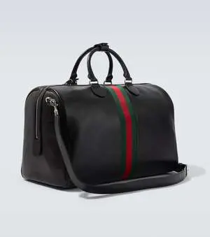 Gucci Web Trademark Medium Leather Duffle Bag - Black