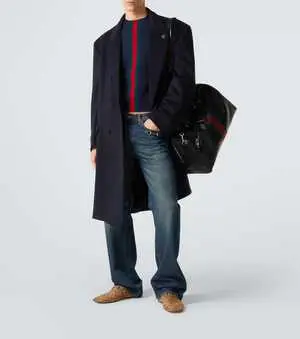 Gucci Web Trademark Medium Leather Duffle Bag - Black