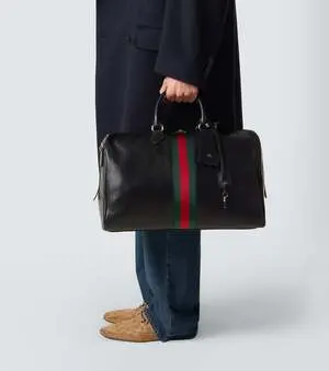 Gucci Web Trademark Medium Leather Duffle Bag - Black