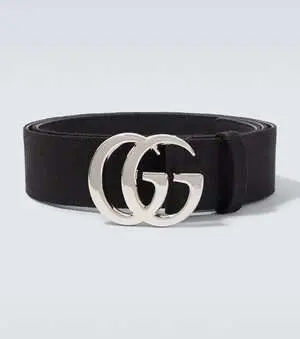 Gucci Flat Marmont Gg Canvas Belt - Black