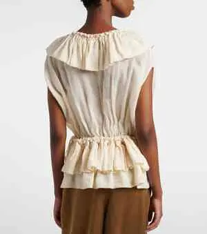 Dries Van Noten Ruffled Peplum Ramie Top - White
