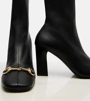 Gucci Signora Horsebit Leather Ankle Boots
