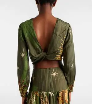 Johanna Ortiz Printed Silk And Cotton Jacquard Blouse - Green