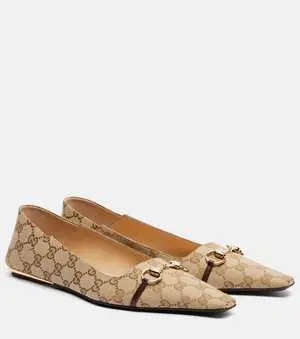 Gucci Vittoria Horsebit Gg Canvas Ballet Flats - Beige