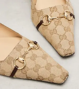 Gucci Vittoria Horsebit Gg Canvas Ballet Flats - Beige
