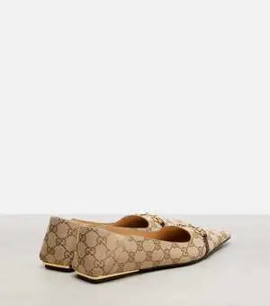 Gucci Vittoria Horsebit Gg Canvas Ballet Flats - Beige