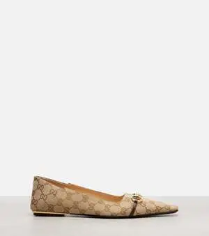 Gucci Vittoria Horsebit Gg Canvas Ballet Flats - Beige