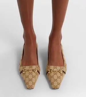 Gucci Vittoria Horsebit Gg Canvas Ballet Flats - Beige