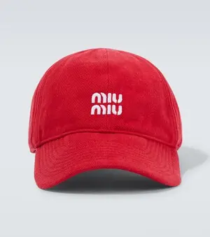 Miu Miu Logo Denim Baseball Cap - Red