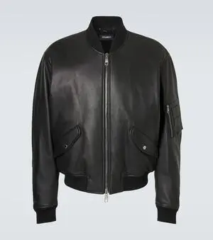 Dolce & Gabbana Leather Bomber Jacket - Black