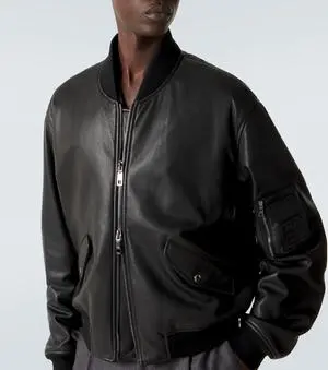 Dolce & Gabbana Leather Bomber Jacket - Black