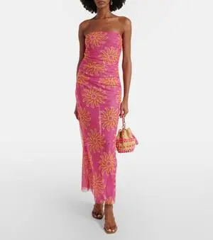 CALA DE LA CRUZ Daphne Printed Mesh Midi Dress - Multicoloured