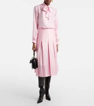 Gucci Pleated Silk Twill Midi Skirt