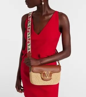 Valentino Garavani Alltime Raffia-effect Shoulder Bag