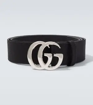 Gucci Flat Marmont Gg Canvas Belt - Black