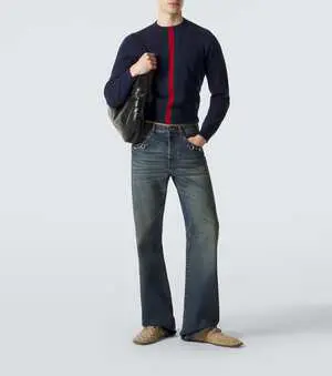 Gucci Web Stripe Wool Sweater - Blue