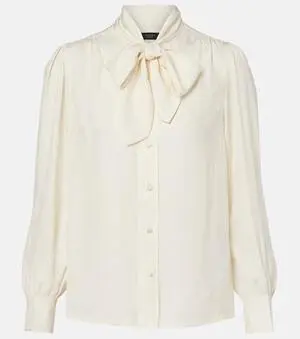 Gucci Interlocking G Silk Crêpe Satin Blouse - White