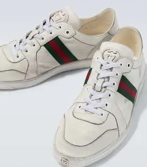 Gucci Stretch Web Stripe Leather Sneakers - White