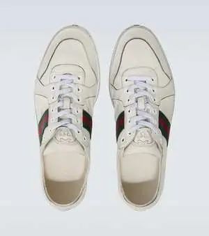 Gucci Stretch Web Stripe Leather Sneakers - White