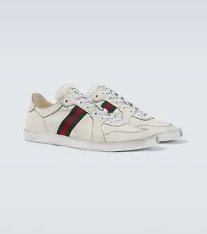 Gucci Stretch Web Stripe Leather Sneakers - White
