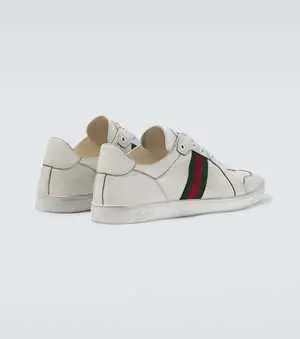 Gucci Stretch Web Stripe Leather Sneakers - White