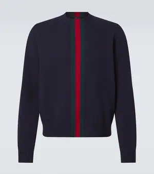 Gucci Web Stripe Wool Crewneck Sweater - Blue