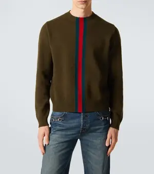 Gucci Web Stripe Wool Crewneck Sweater - Green