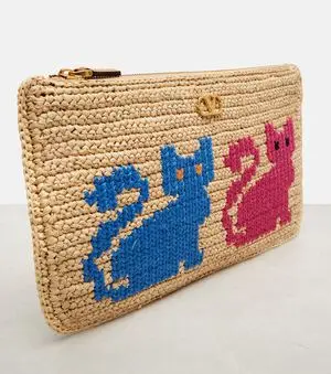 Valentino Garavani Vlogo Raffia Pouch - Beige