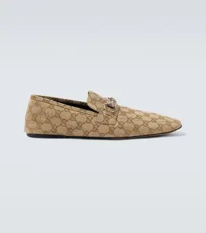 Gucci Horsebit Gg Canvas Loafers - Beige