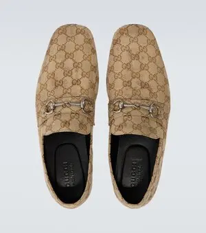 Gucci Horsebit Gg Canvas Loafers - Beige