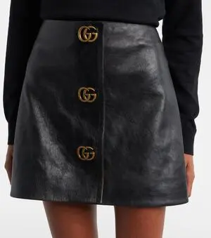 Gucci Double G Leather Miniskirt