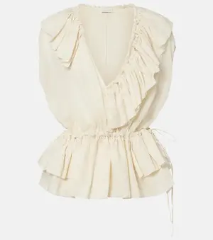 Dries Van Noten Ruffled Peplum Ramie Top - White
