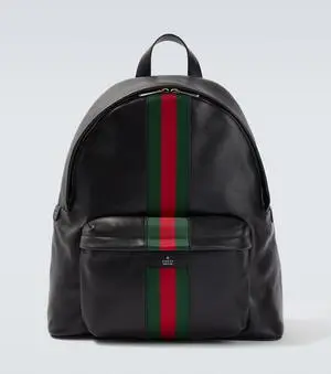 Gucci Web Stripe Leather Backpack - Black