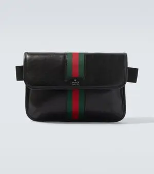 Gucci Web Trademark Small Leather Belt Bag - Black