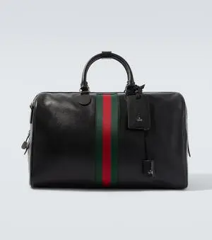 Gucci Web Trademark Medium Leather Duffle Bag - Black
