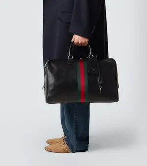 Gucci Web Trademark Medium Leather Duffle Bag - Black