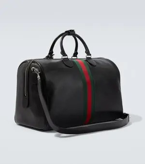 Gucci Web Trademark Medium Leather Duffle Bag - Black