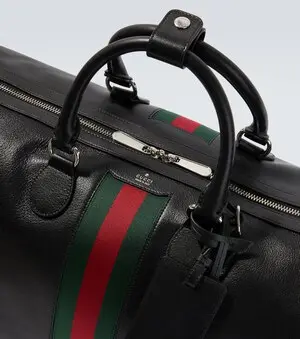 Gucci Web Trademark Medium Leather Duffle Bag - Black