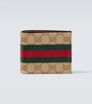 Gucci Gg Canvas Web Stripe Bifold Wallet - Beige