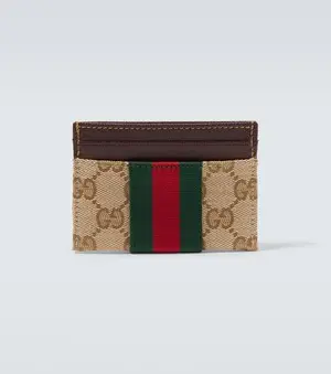 Gucci Gg Canvas Web Stripe Card Holder - Beige